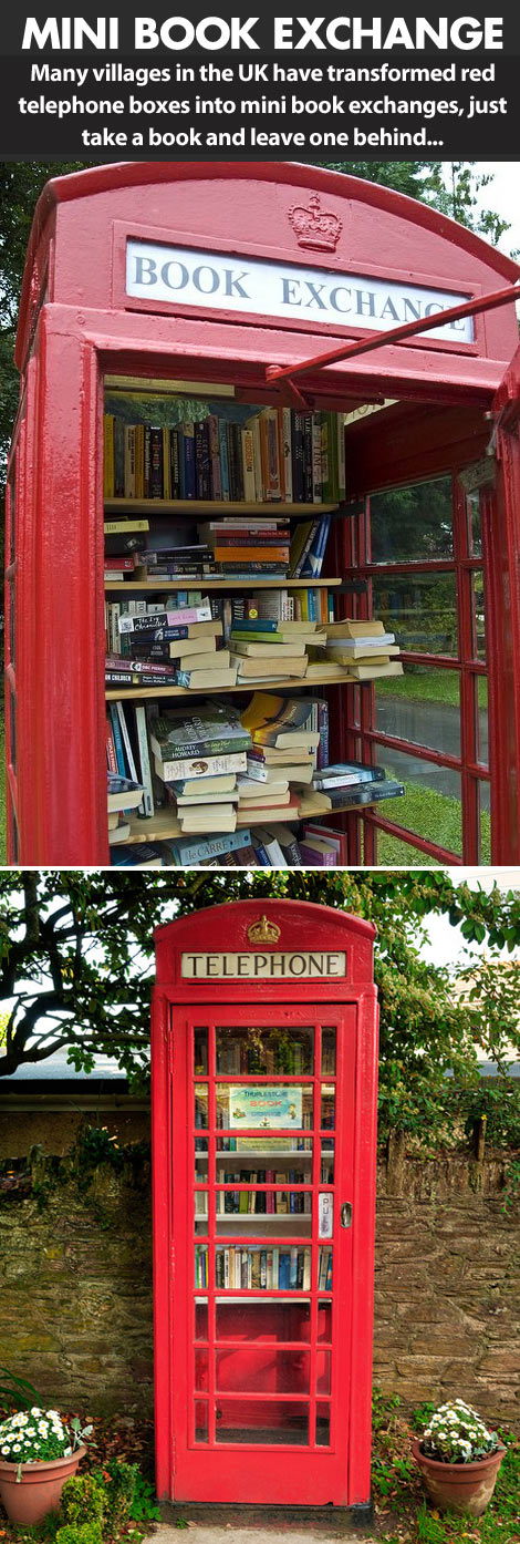 Red telephone boxes turned into mini libraries…