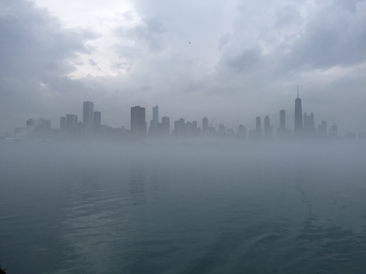 Took this pic of a foggy Chicago skyline from a boat his morning.